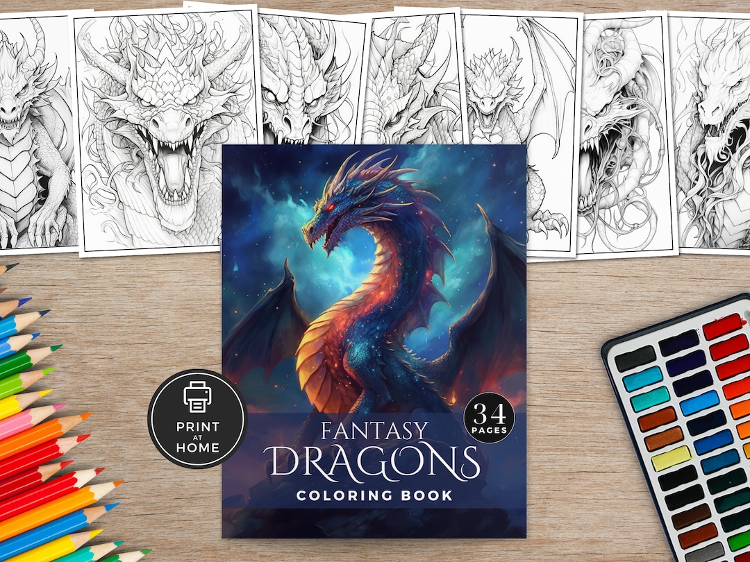 Adult Coloring Pages Dragons, Download Printable Book, Relaxing ...