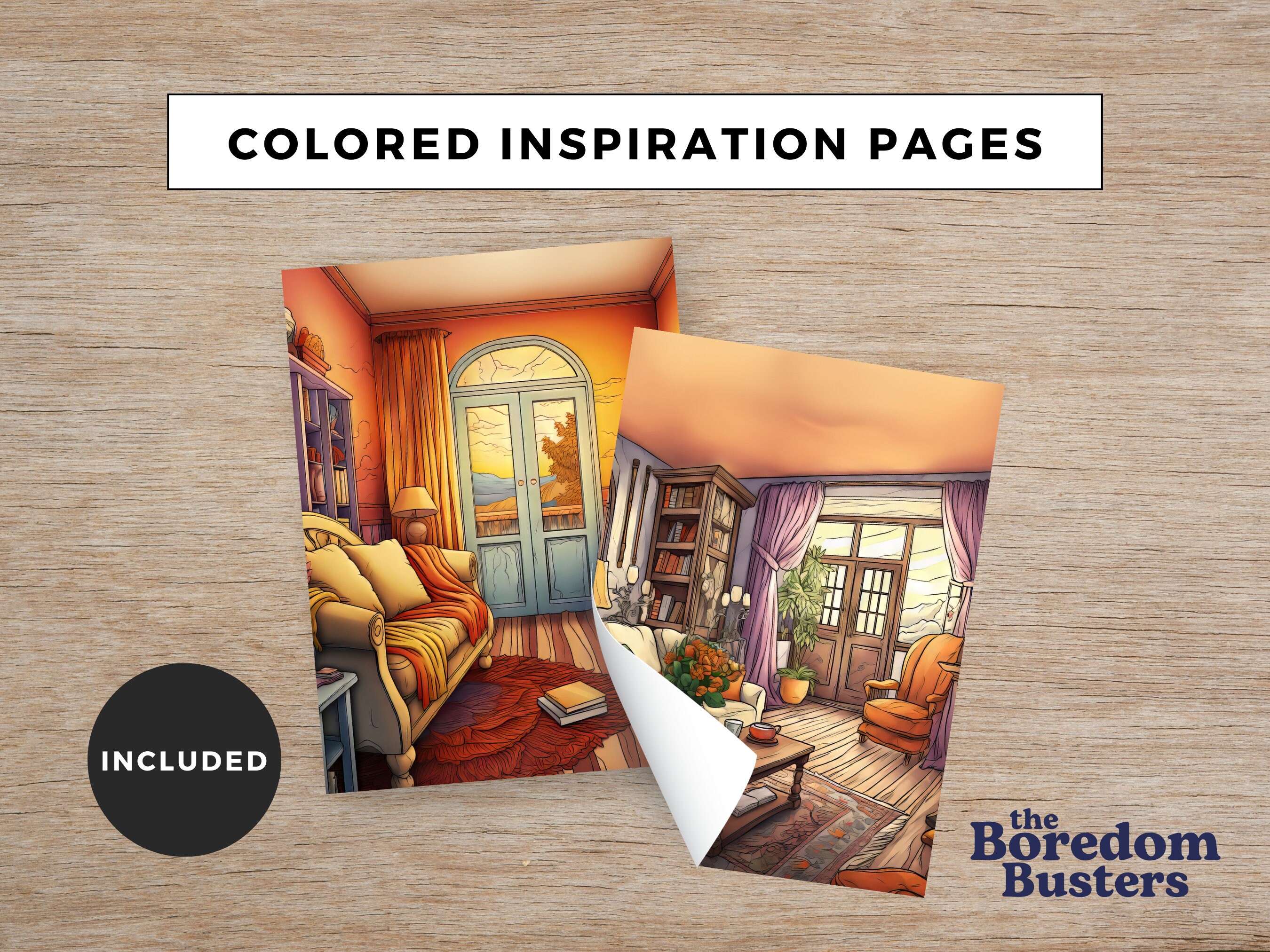 Home Interior Coloring Pages, Printable Book, Relaxing Illustration ...