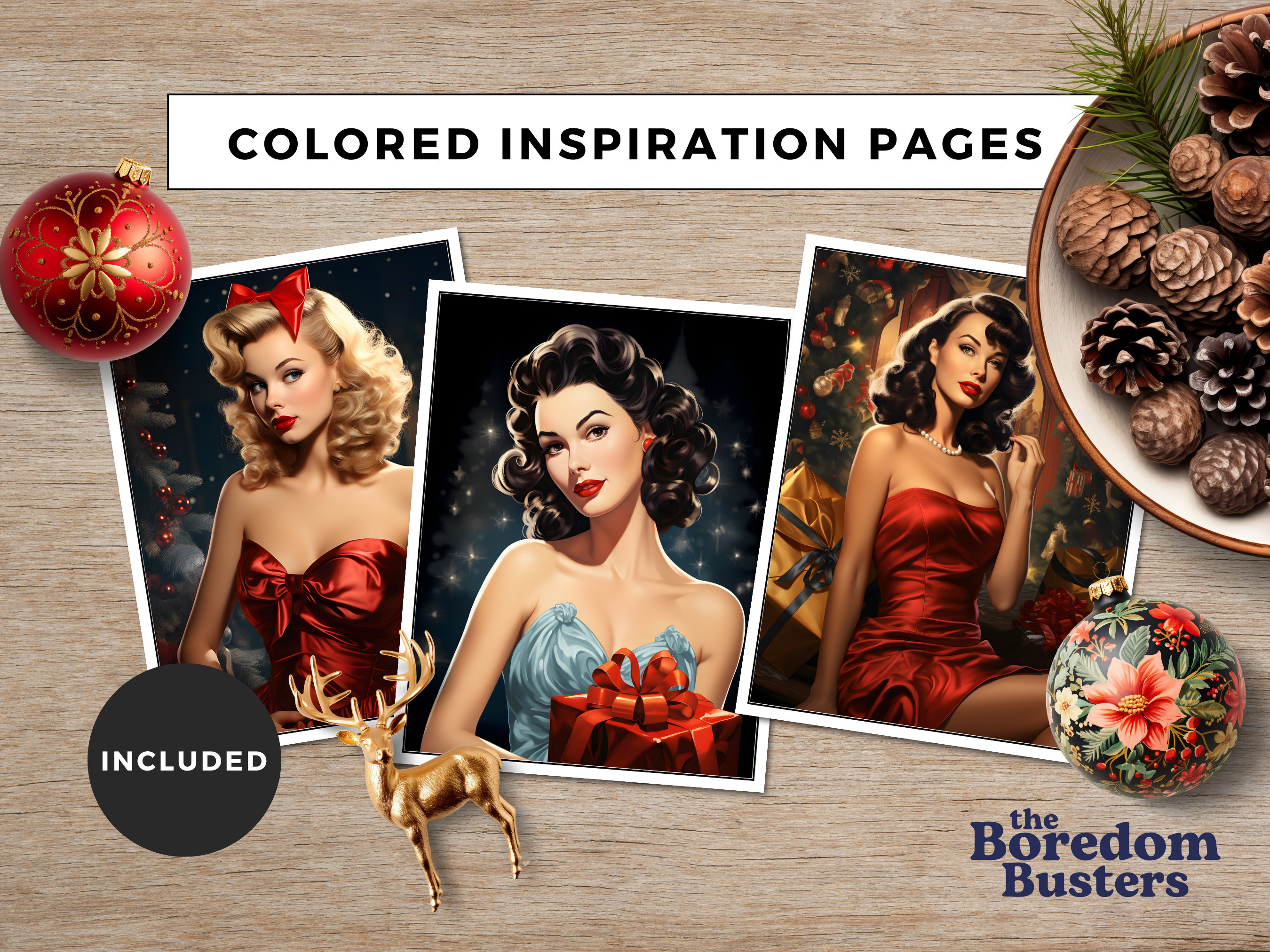 Pin up Coloring Pages for Adults Vintage Christmas Models - Etsy