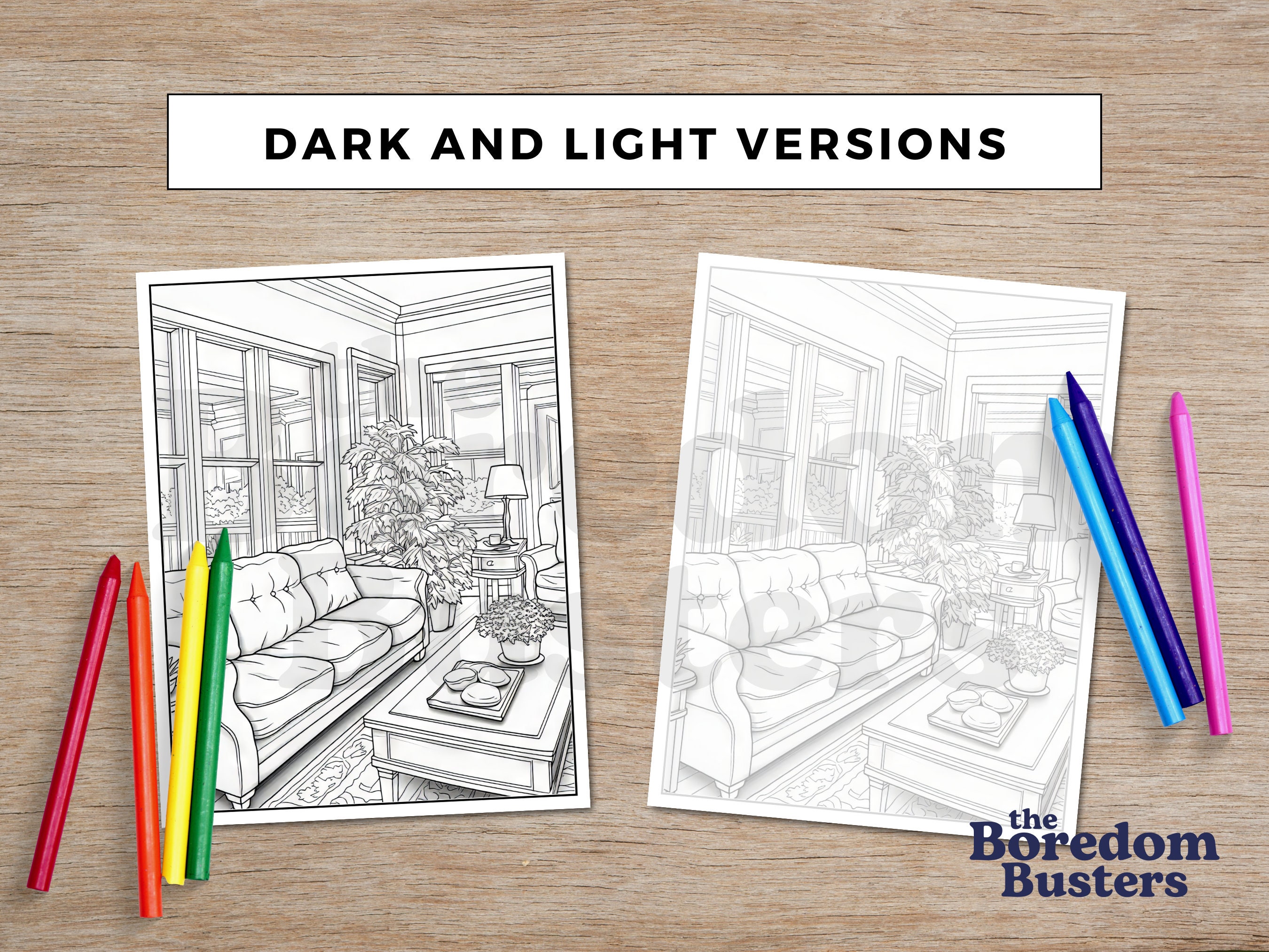 Home Interior Coloring Pages, Printable Book, Relaxing Illustration ...