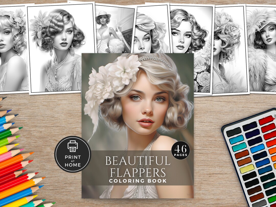 1920s Flappers Coloring Pages, Gatsby Vintage Fashion Printable Book ...