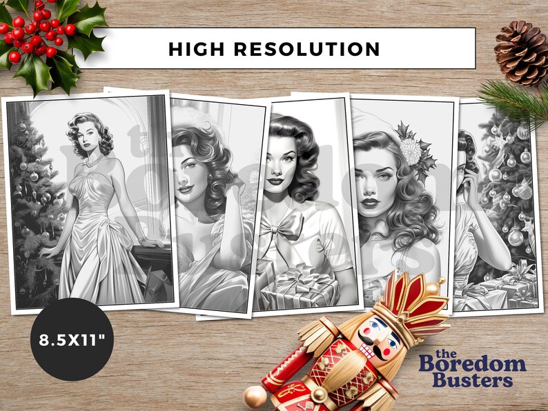 Pin up Coloring Pages for Adults Vintage Christmas Models - Etsy