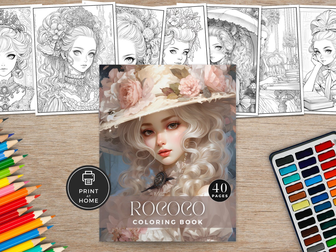 Rococo Coloring Pages, Elegant Feminine Art, Vintage Style Printable ...