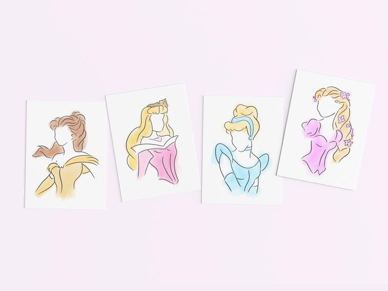 Princess Art Prints | Set of 4 | Nursery Gallery Wall Art | Girls Room ...