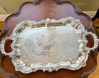 Vintage Silverplate, Footed Antique Serving Tray W / Handles - Etsy