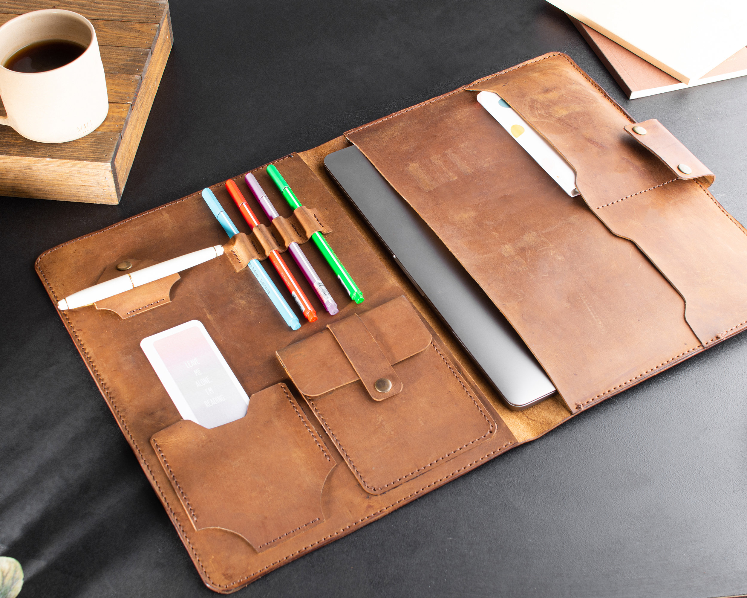 100% Handmade Engraved Leather Folder Organizer, Personalized Leather ...