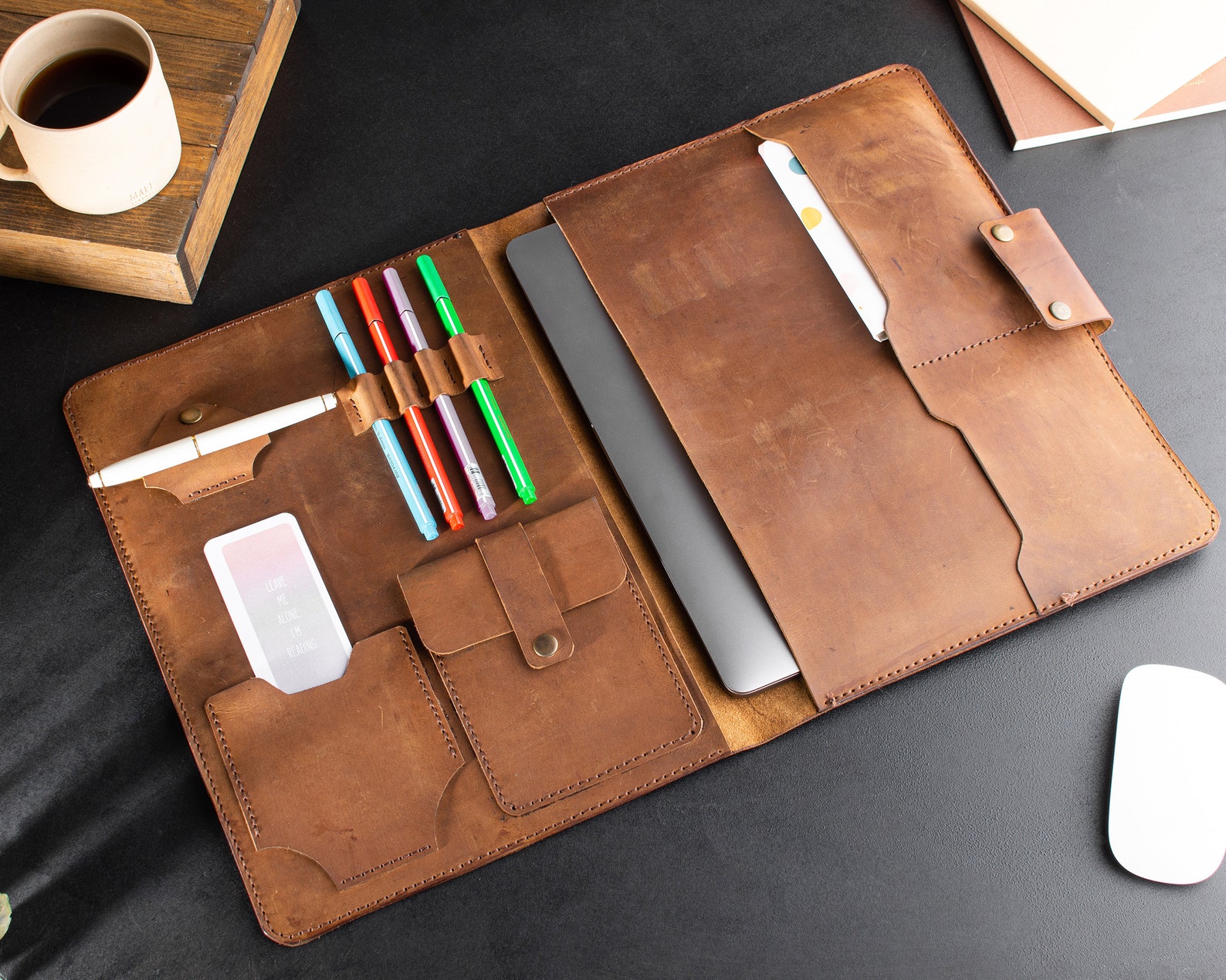 100% Handmade Engraved Leather Folder Organizer, Personalized Leather ...