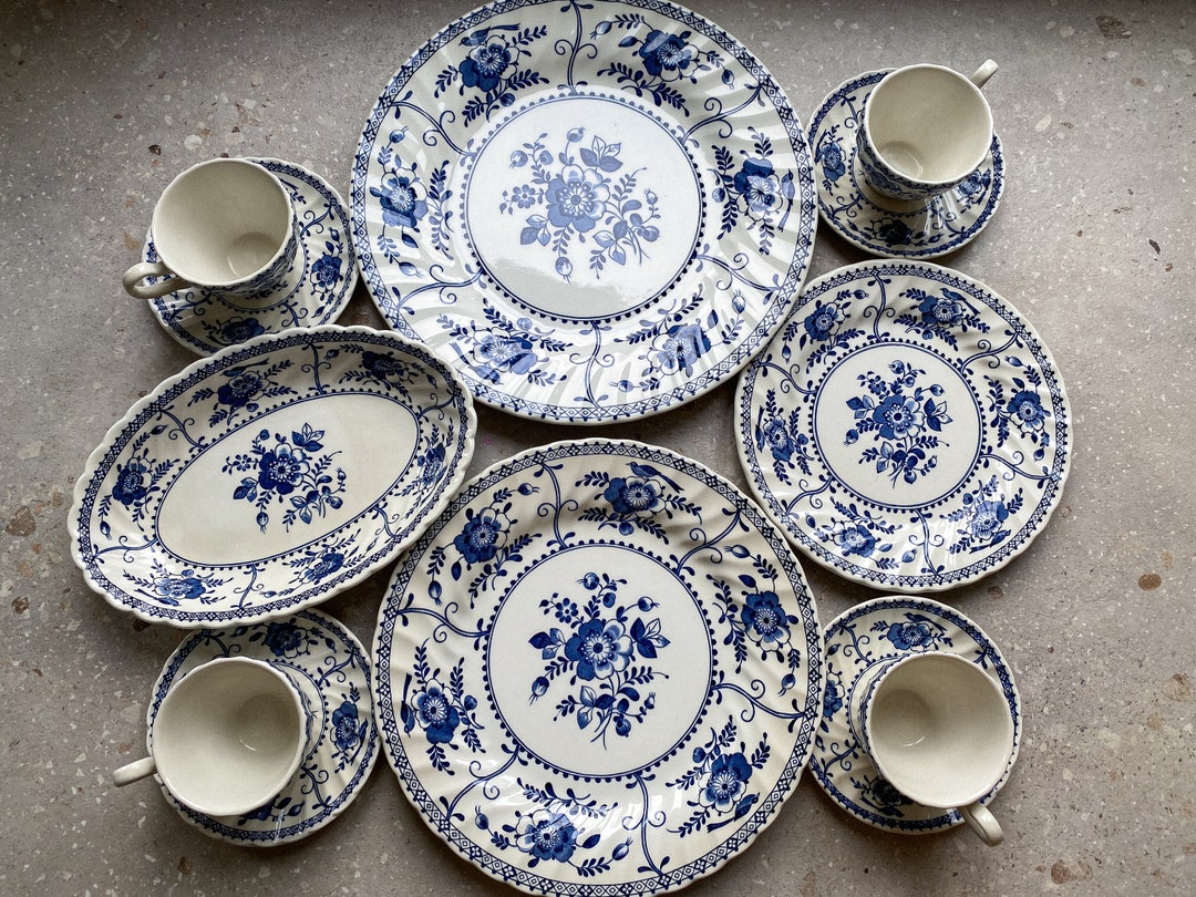 Vintage Plates and Cups by Johnson Brothers , Indies Collection , Blue ...