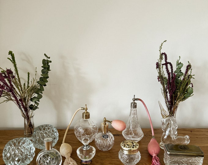 Vintage Perfume Bottle With Bulb / Crystal Small Bottle / Wordsley ...