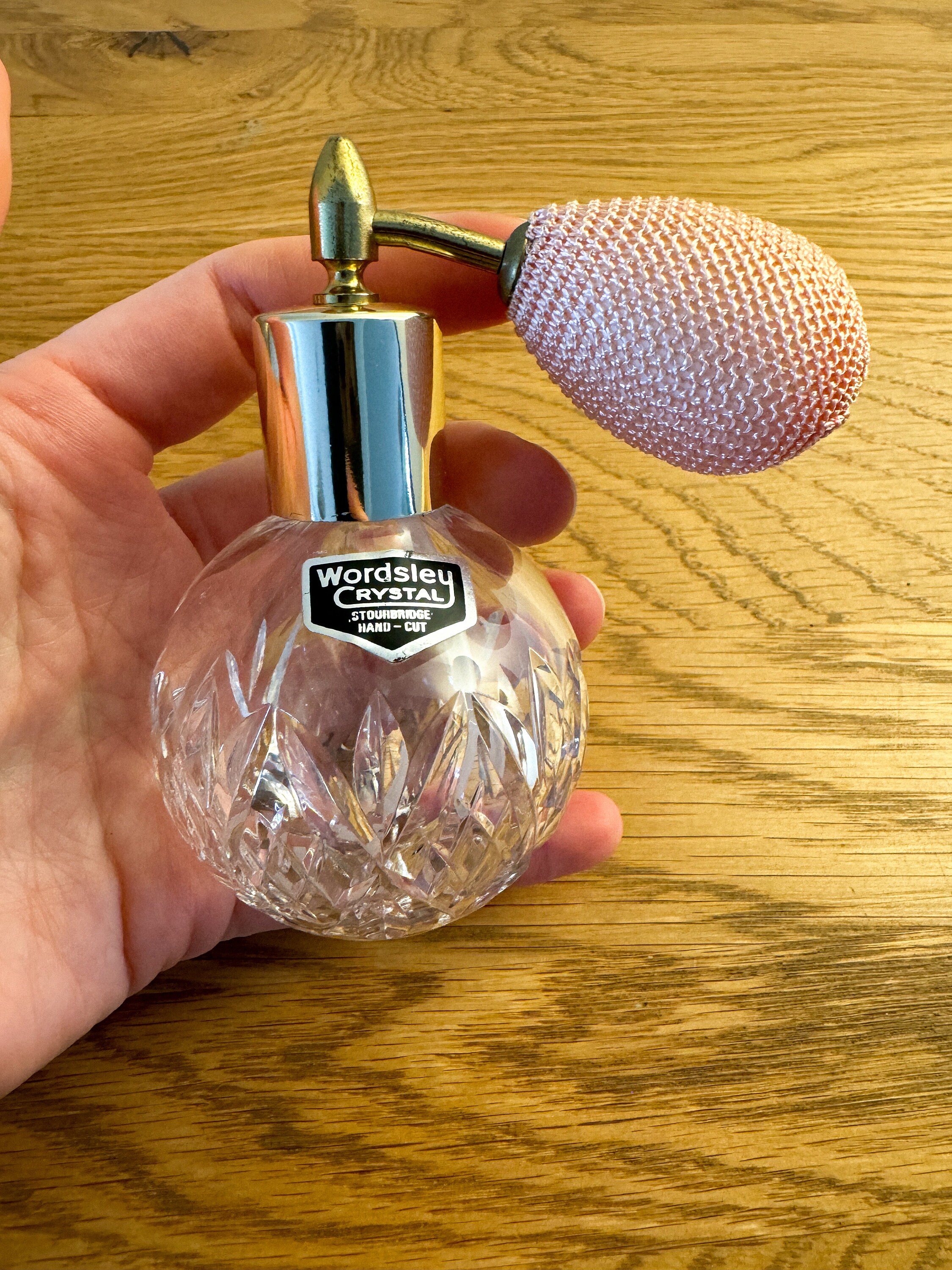 Vintage Perfume Bottle With Bulb / Crystal Small Bottle / Wordsley ...