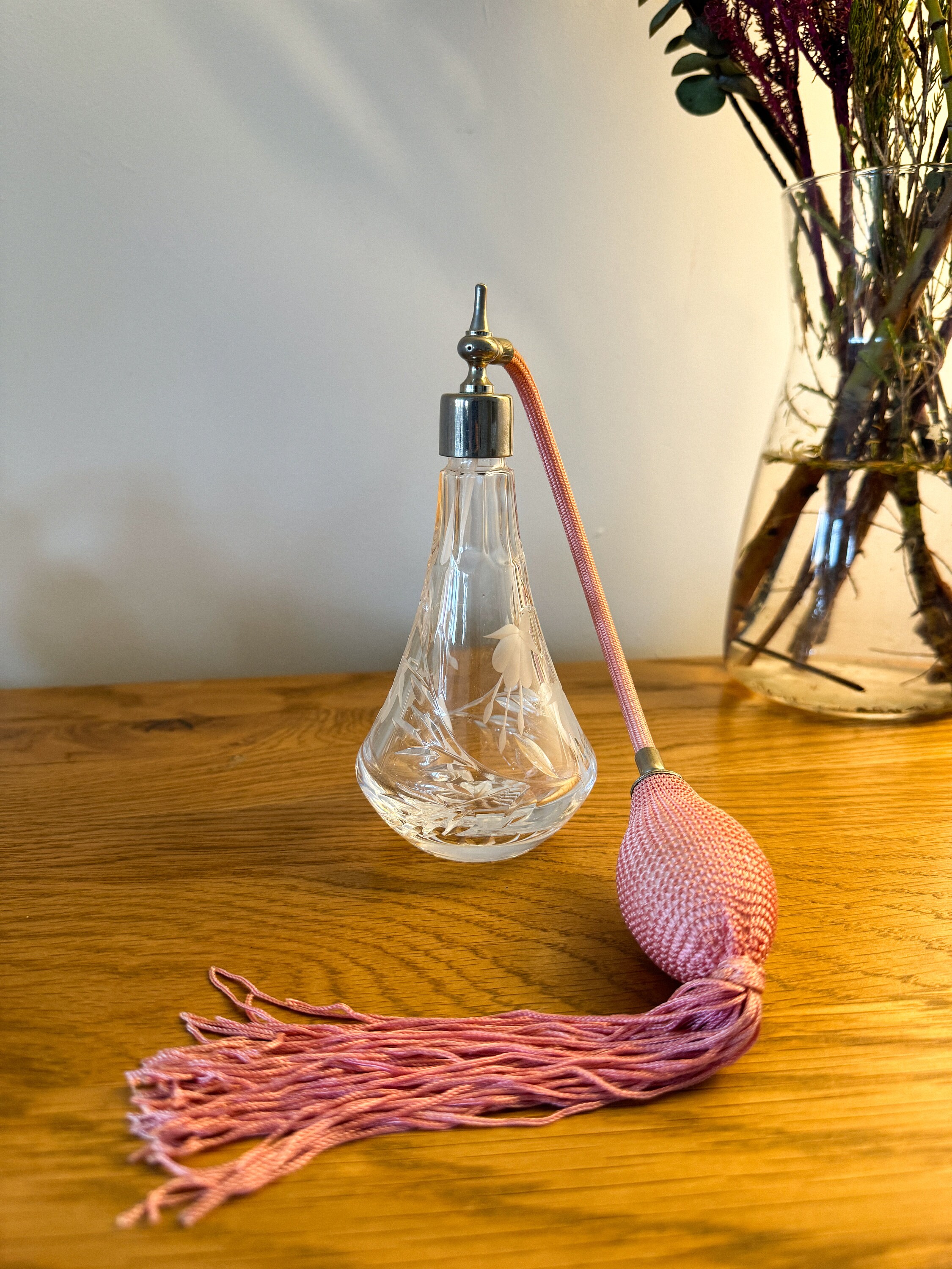 Vintage Perfume Bottle With Bulb / Crystal Small Bottle / Wordsley ...