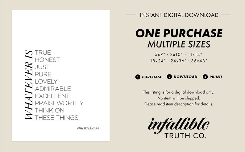 Philippians 4:8 | Whatever is True | Scripture Wall Art | PRINTABLE ...