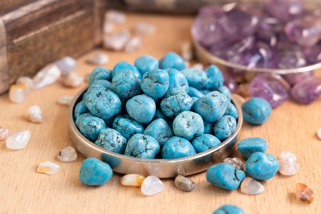 Turquoise Tumbled Stone, Lithotherapy, Natural Stone, Well-being Minerals, Meditation Support ...