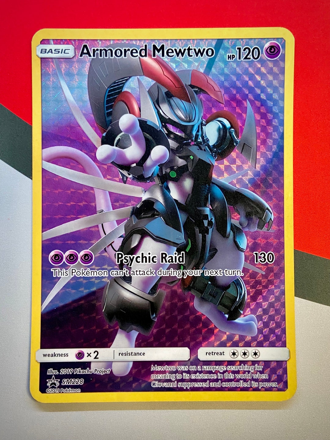 Custom Jumbo Armored Mewtwo Diamond Holo SM228 Sun & Moon Promo Pokemon ...