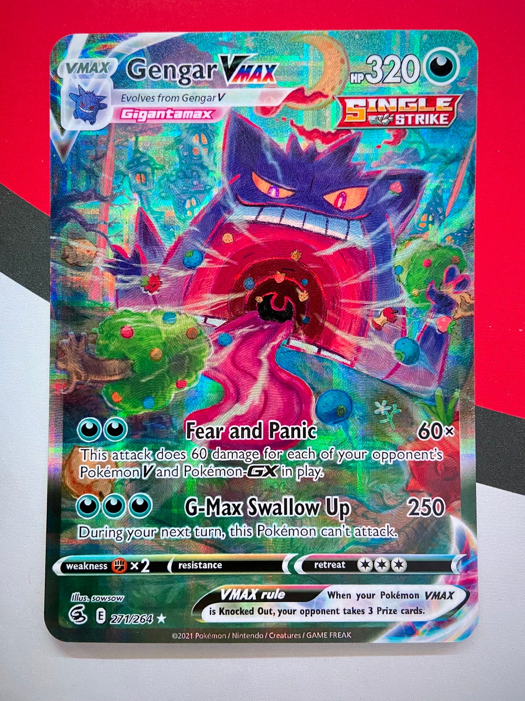 Custom Jumbo Gengar VMAX Alt Art 3D Squares Holo 271/264 SWSH Fusion ...