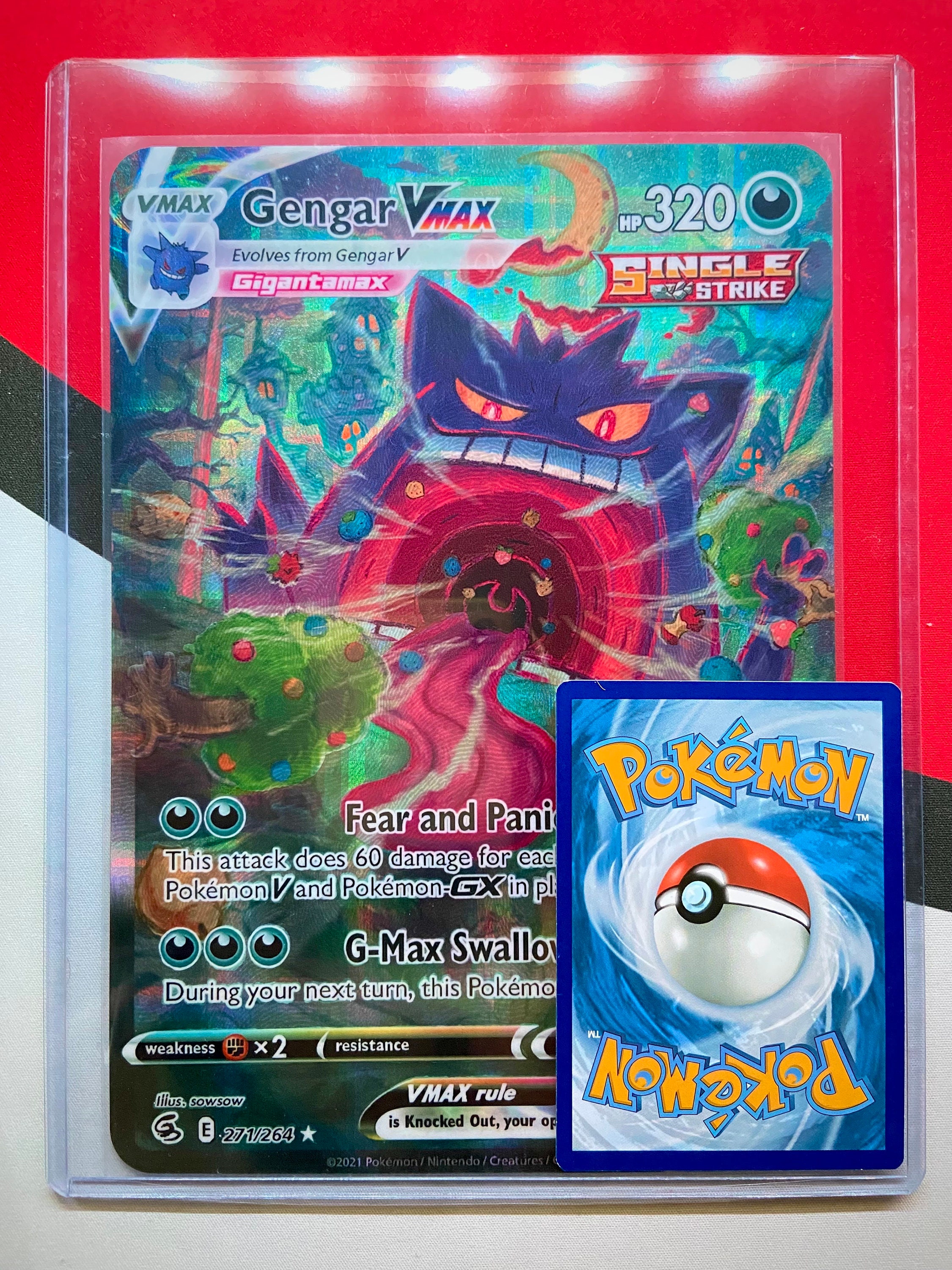 Custom Jumbo Gengar VMAX Alt Art 3D Squares Holo 271/264 SWSH Fusion ...