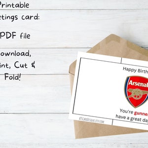Printable Arsenal Birthday Card, Instant Download, 7x5 Inch Card ...