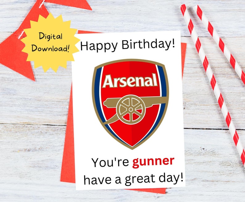 Printable Arsenal Birthday Card, Instant Download, 7x5 Inch Card ...