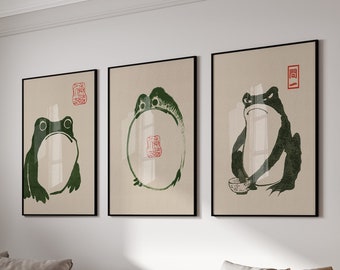 Japanese Matsumoto Hoji Frog Set of 3 Poster or Canvas, Japanese Frog ...