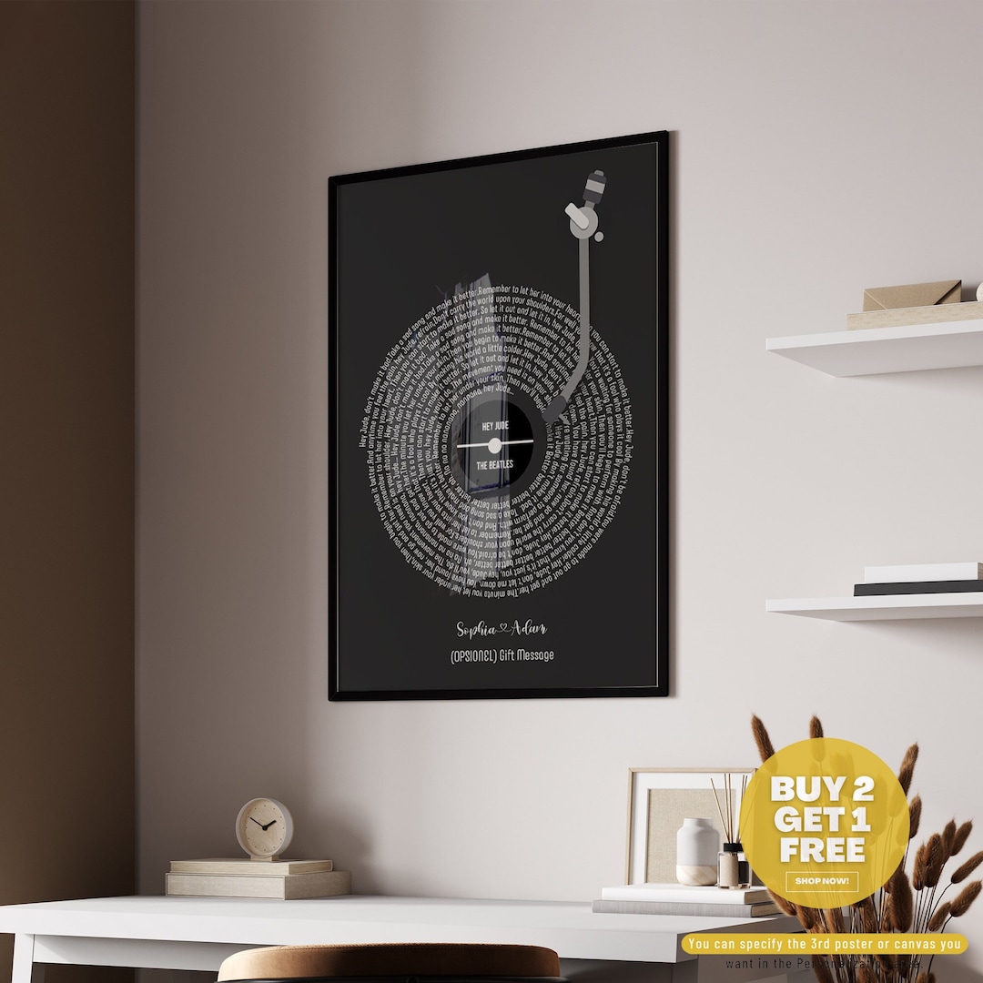 Personalized Vinyl Lyrics Framed Canvas or Poster, Wedding Song Gift ...