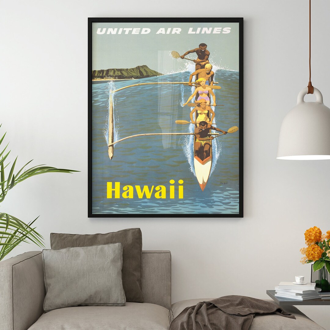 Hawaii Tropical Surfing Vintage Travel Poster, United Airlines by Stan ...