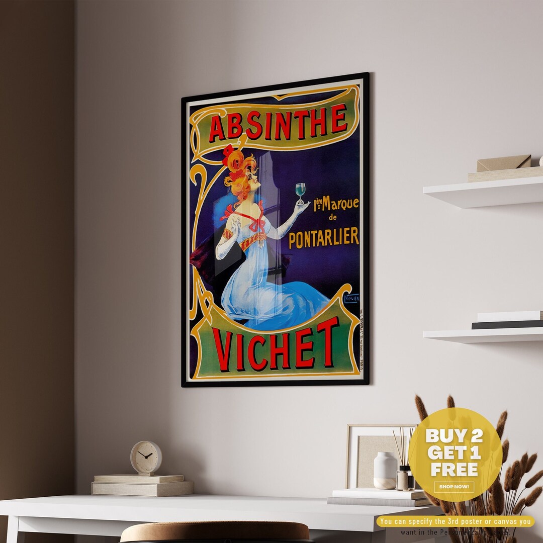 Absinthe Vichet, Modern Art Nouveau, Vintage Drink Advertising Poster ...