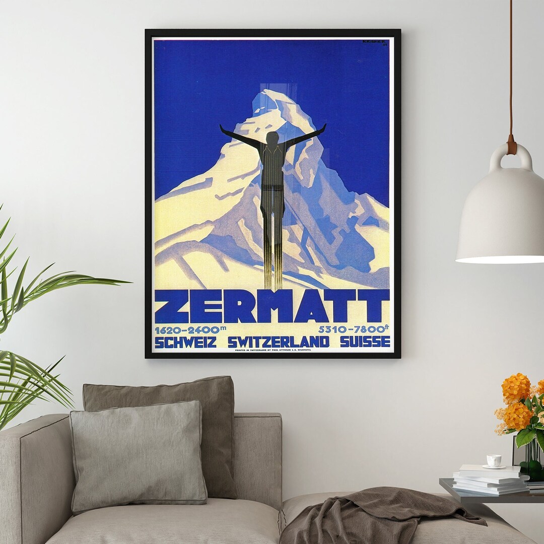 Winter ın Zermatt Switzerland Vintage Travel Poster, Vintage Ski Poster ...