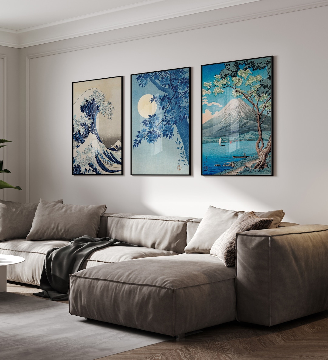 Japanese Wall Art Set of 3 Canvas Art Print, Japanese Waves Wall Art ...