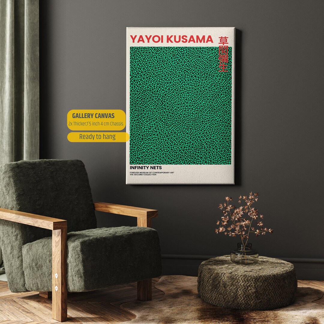 Yayoi Kusama Poster Abstract Green Wave Line Wall Art, Yayoi Kusama ...