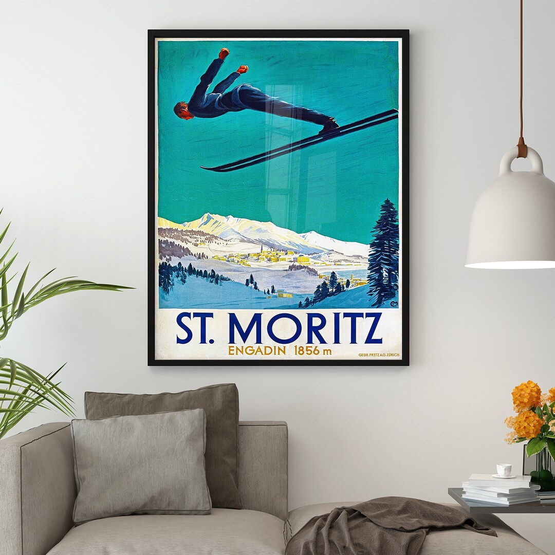 Vintage Ski Poster Saint Moritz Canvas Print, Vintage Travel Poster St ...