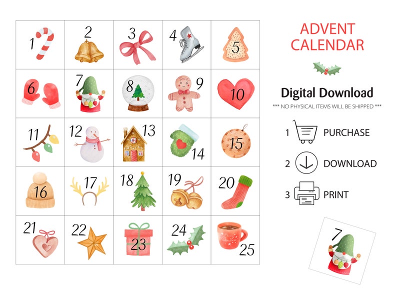 Advent Calendar Printable Advent Calendars for Kids Christmas Printable ...