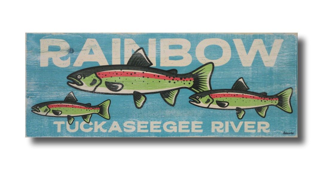 Custom Rainbow Trout Wood Sign Lake House Decor Weathered - Etsy