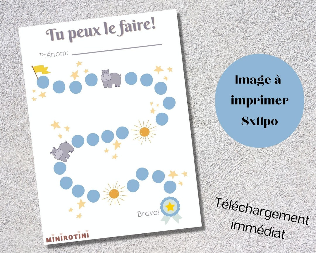 Motivation Chart | Image to Print | Hippo | French | Daycare, School ...