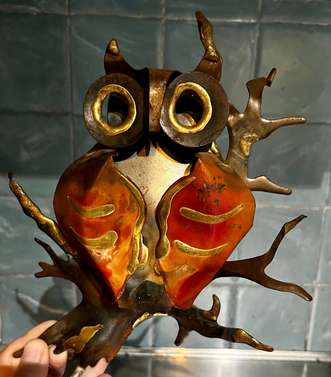 1970s Metal Owl Brutalist Torch Art - Etsy
