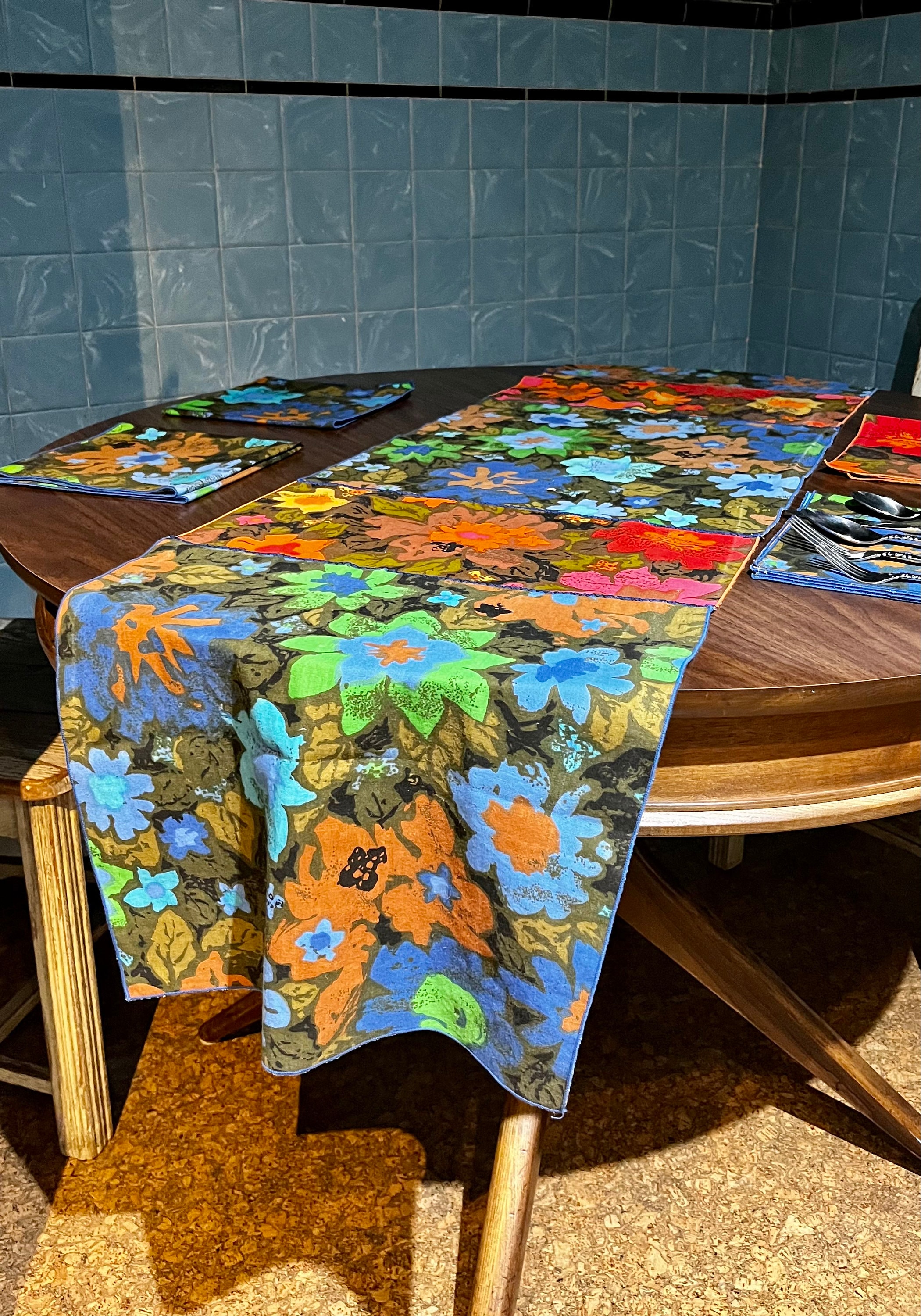 Sixties Batik Style Flower Power Table Runner and Four Napkins - Etsy