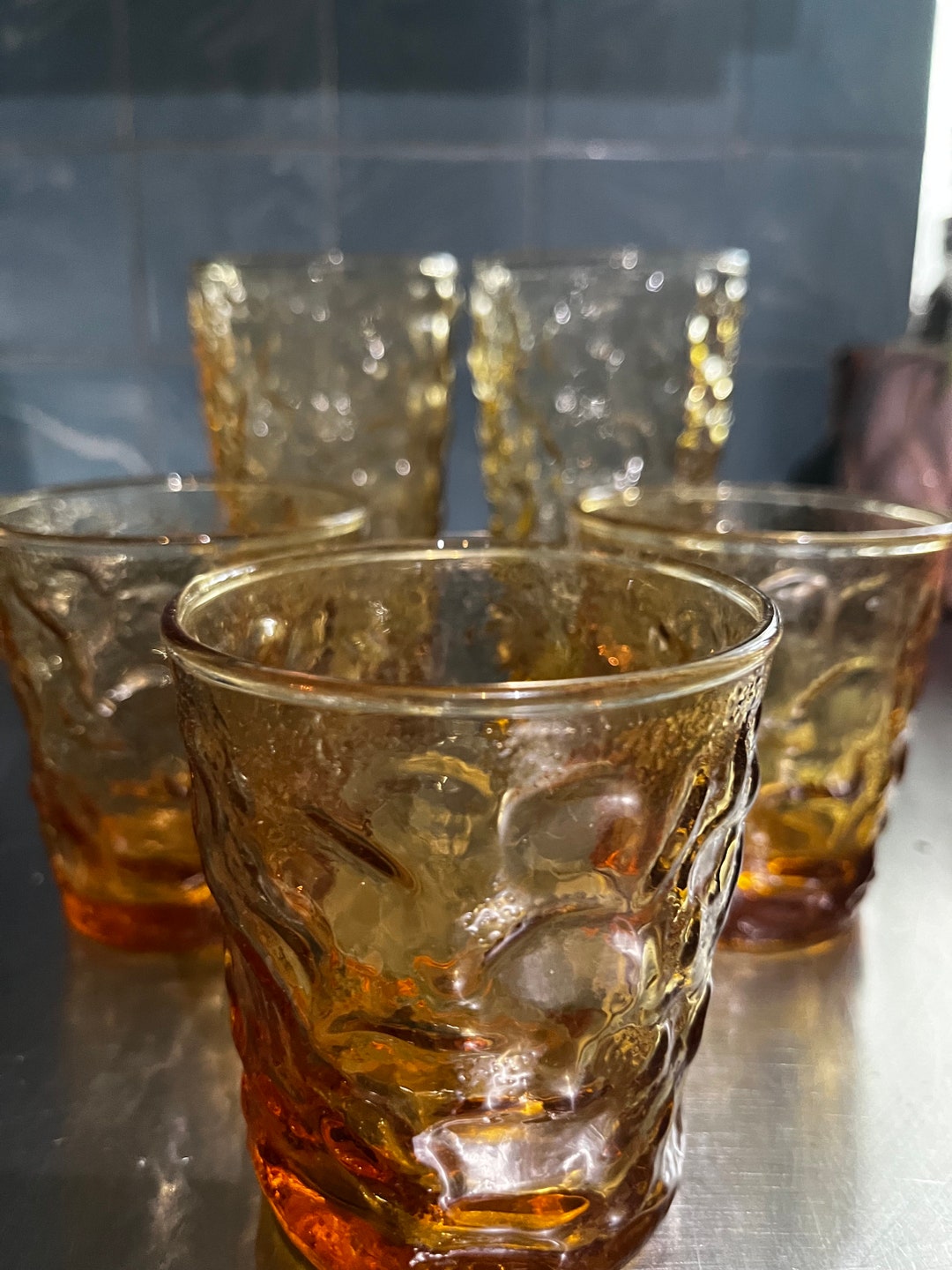 5 Vintage Seneca Driftwood Crinkle Juice Glasses and Two Talls. - Etsy