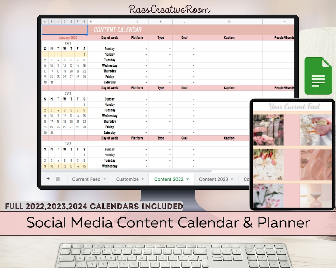 Google Sheets Social Media Planner, Content Calendar, Instagram Planner ...