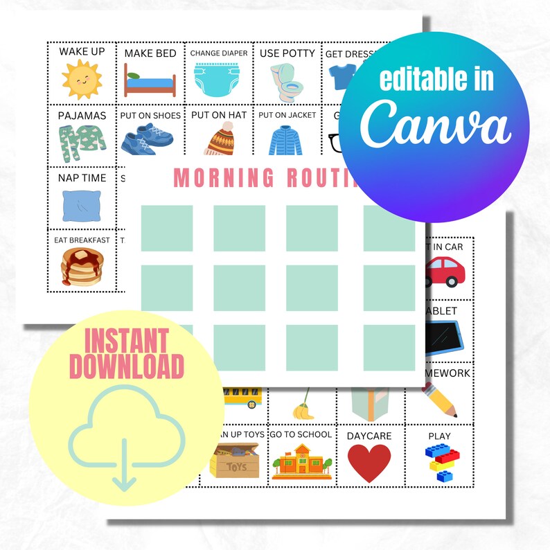 Editable Toddler Routine Chart and Picture Cards Morning - Etsy