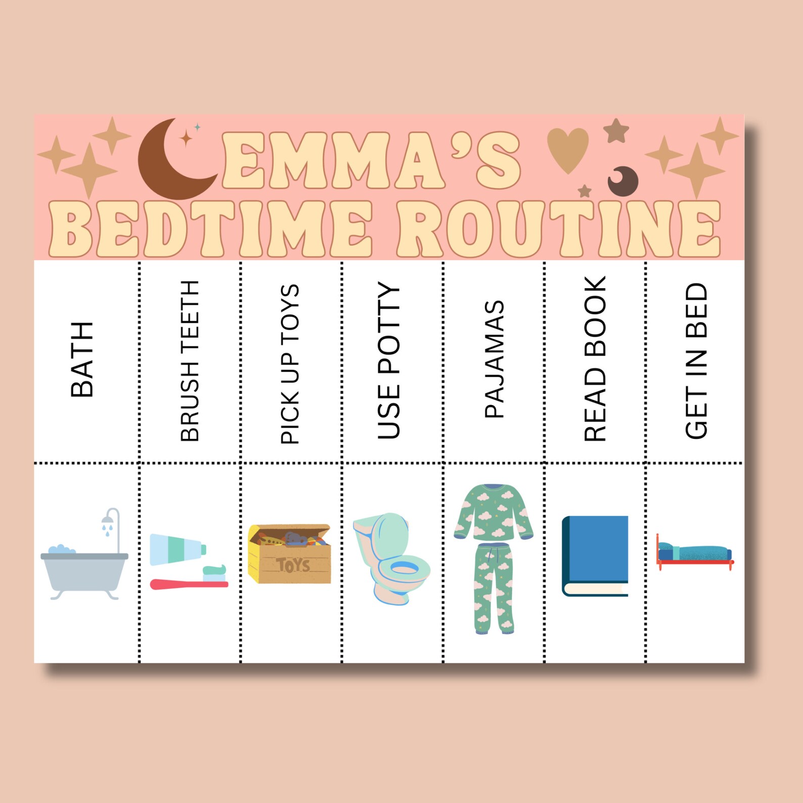 Editable Toddler Routine Natural Boho Bedtime Routine Chart - Etsy