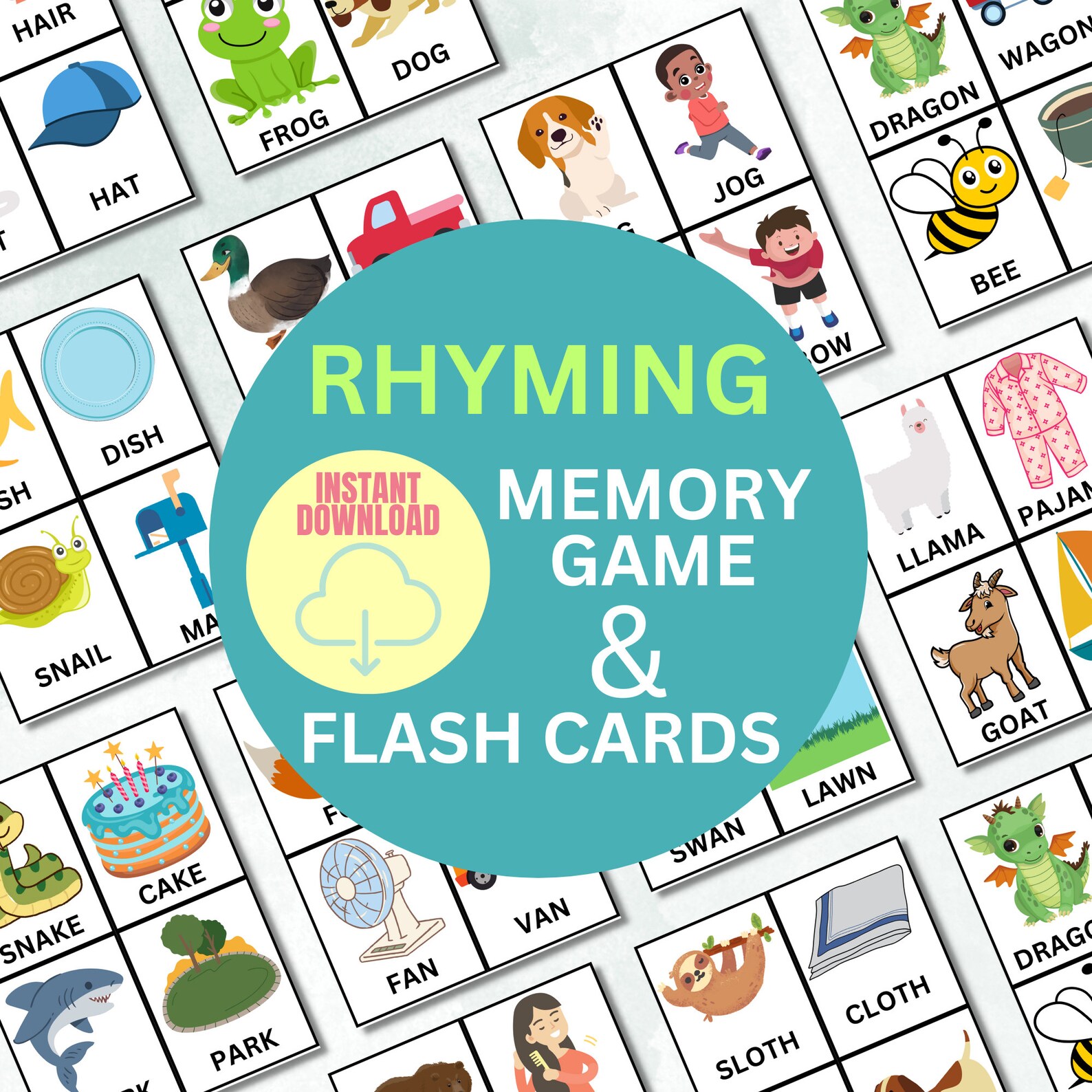 Toddler Learning Printable Rhyming Flash Cards for Toddlers - Etsy