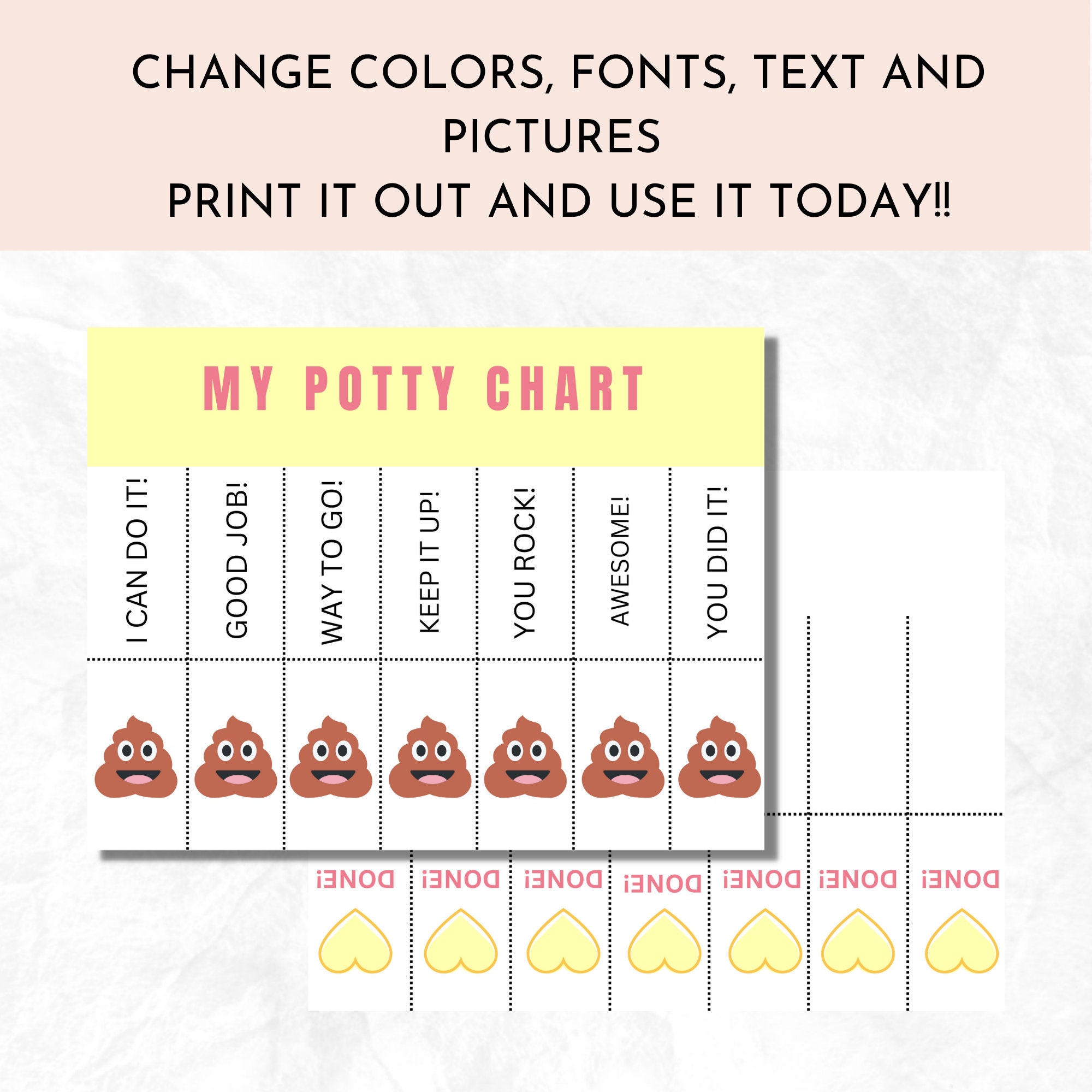 Editable Potty Chart Potty Training Chart Custom Flip Chart - Etsy