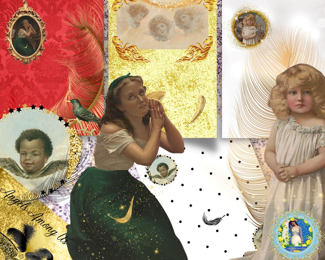 ANGELS AMONG US Digital Set of 4 Paper Sheets, Vintage Angels Writing ...