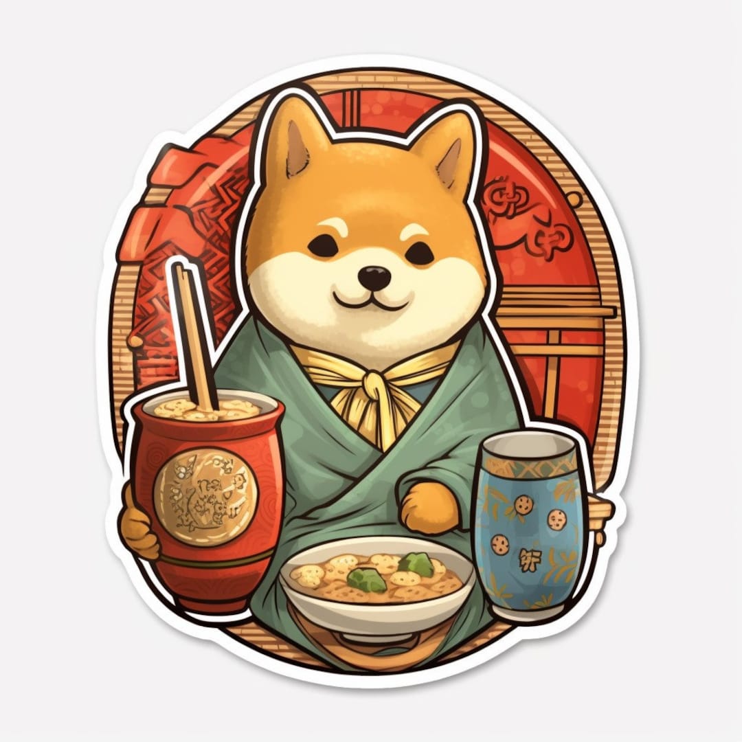 Hand-drawn Adorable Anime Robed Shiba Inu Sticker: Ramen - Etsy