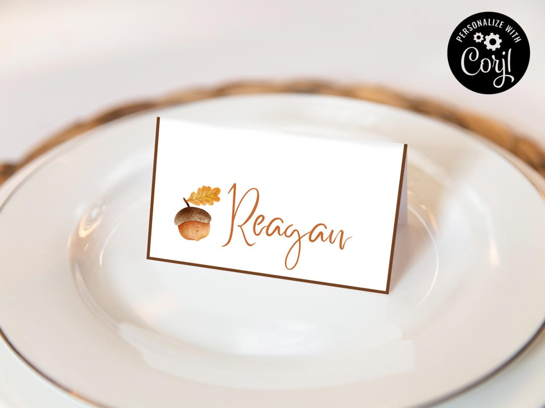Thanksgiving Acorn Place Cards, Printable Place Cards, Thanksgiving ...