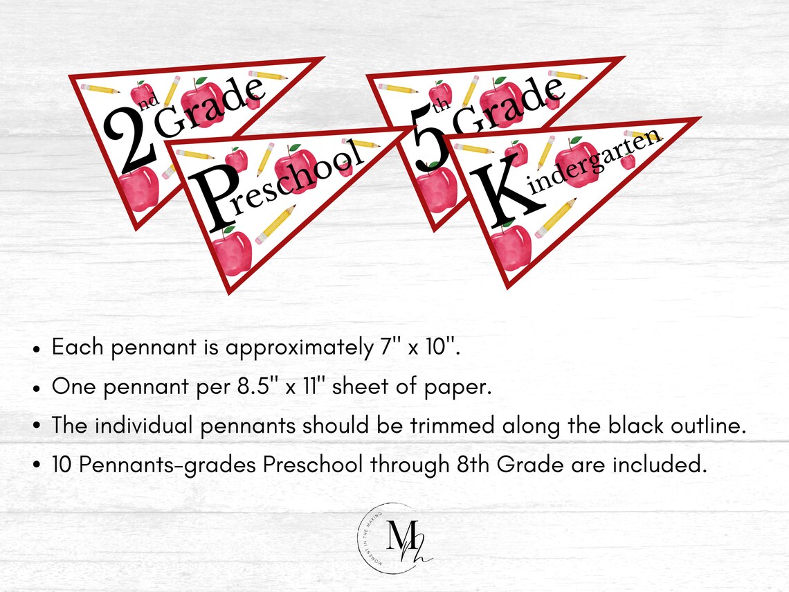 Back to School Apple Pennants Preschool 8th Grade, Printable Pennants ...