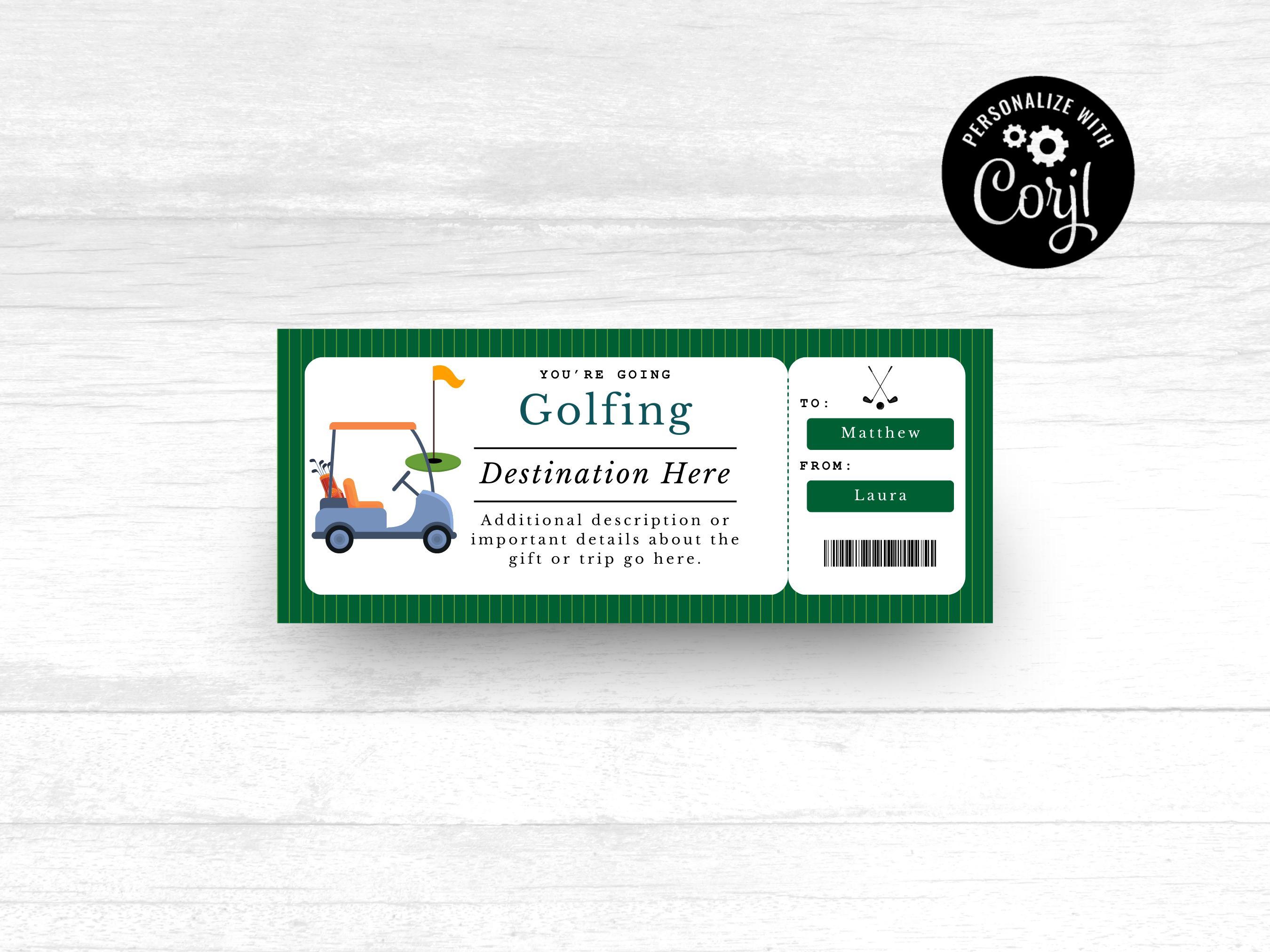Yellow Stripe Golf Gift Certificate, Printable Gift Certificate, Sport ...