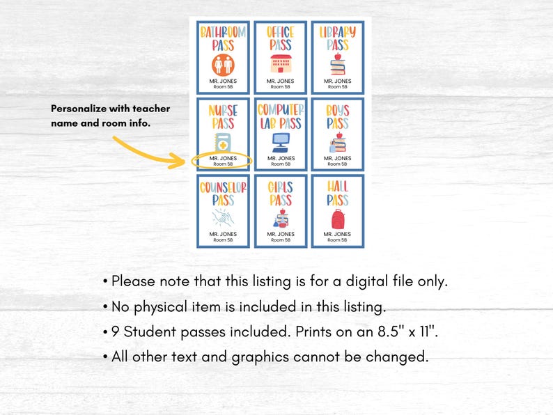 Printable Student Hall Passes Blue: Editable Teacher Resource (digital ...