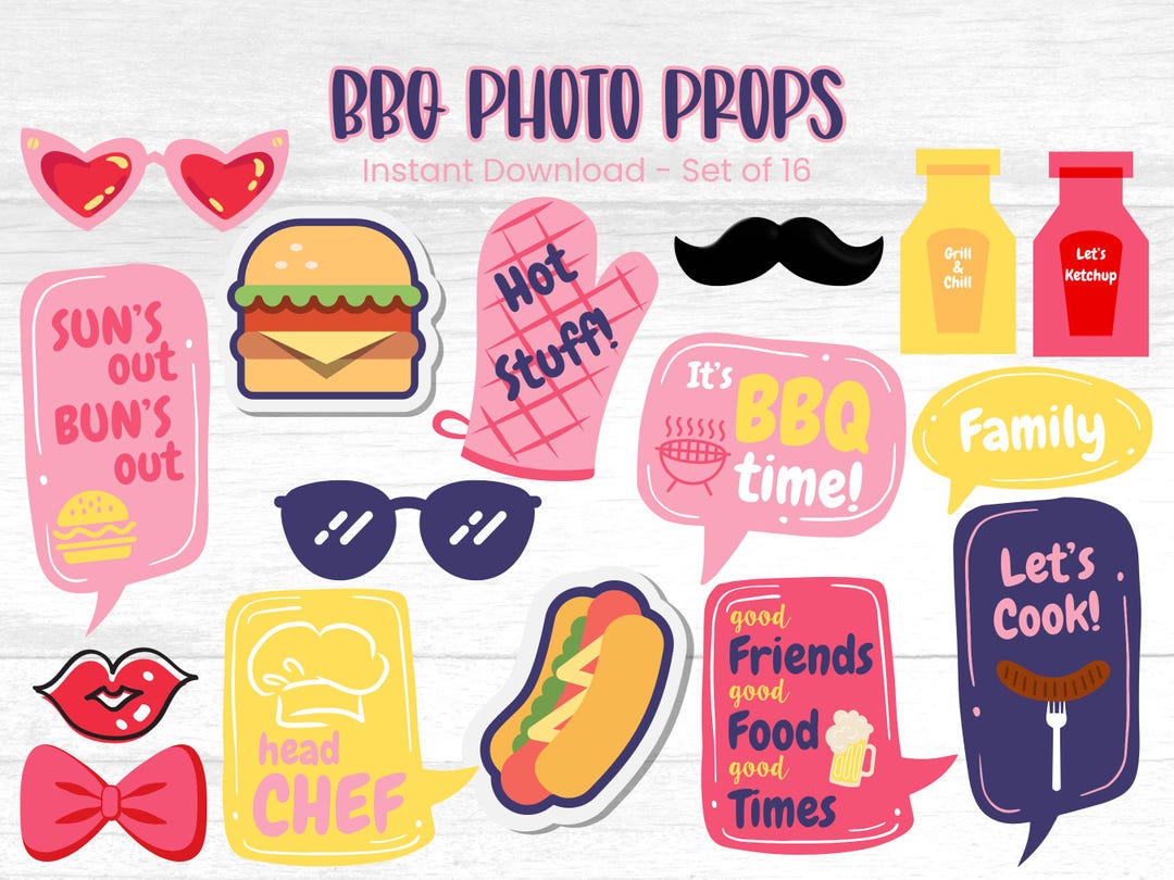 BBQ Photo Props, Instant Download, Photo Prop Printables, Summer Party ...
