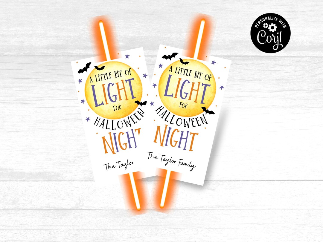 Halloween Glow Stick Gift Tag: Personalized Printable (instant Download ...