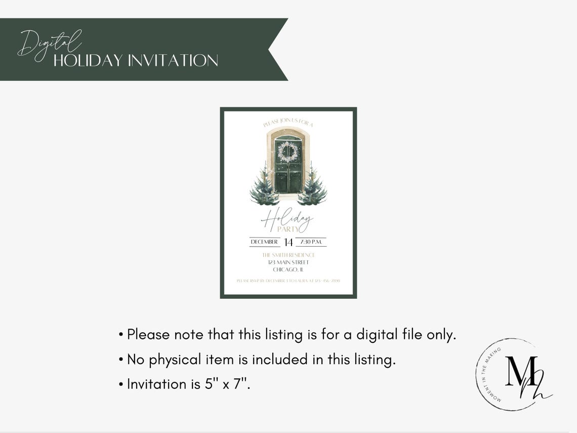 Holiday Front Door Party Invitation: Printable Christmas Invite (5x7 ...